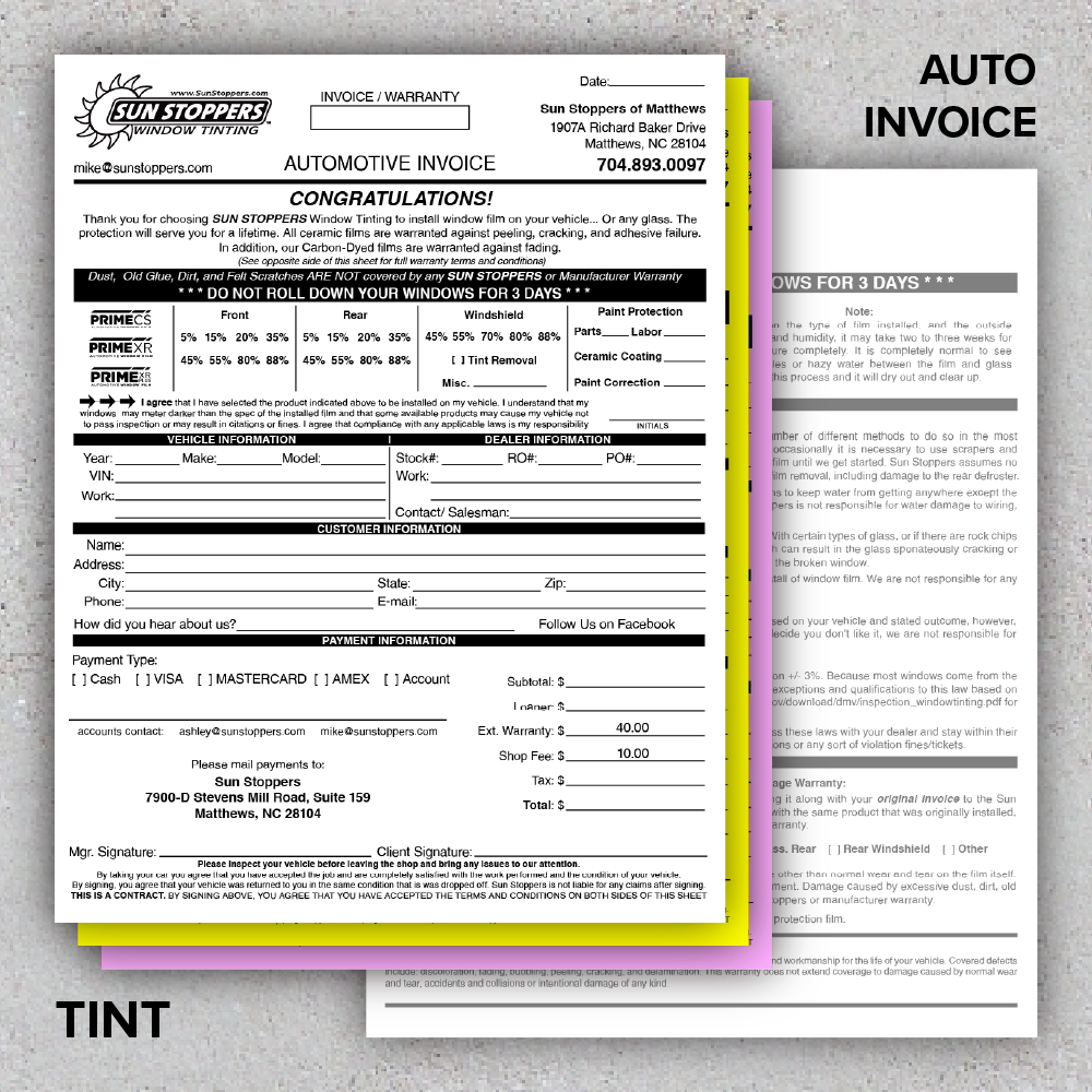Auto Invoices (Tint / PPF)